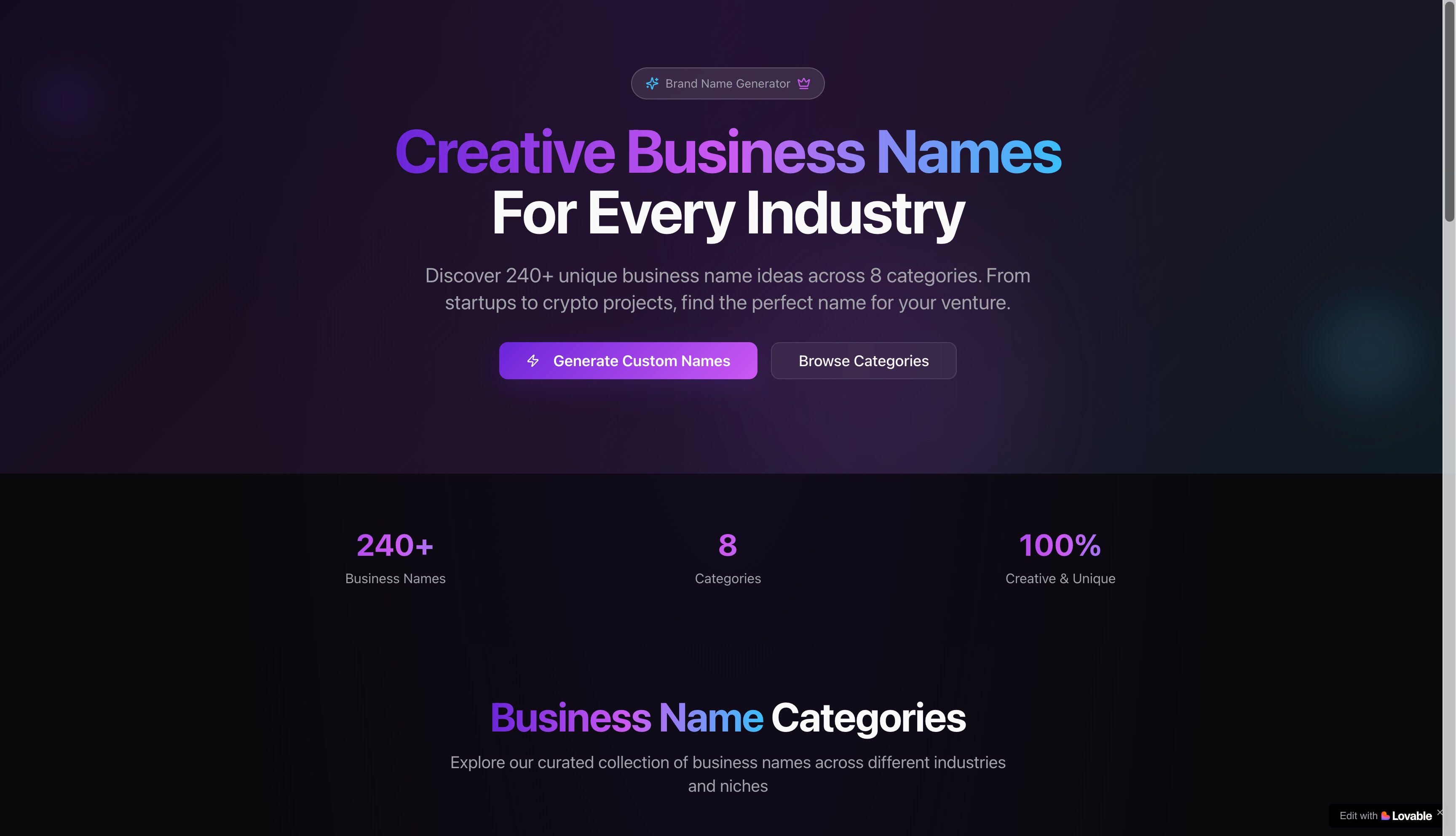 brand name generator | Made with Lovable