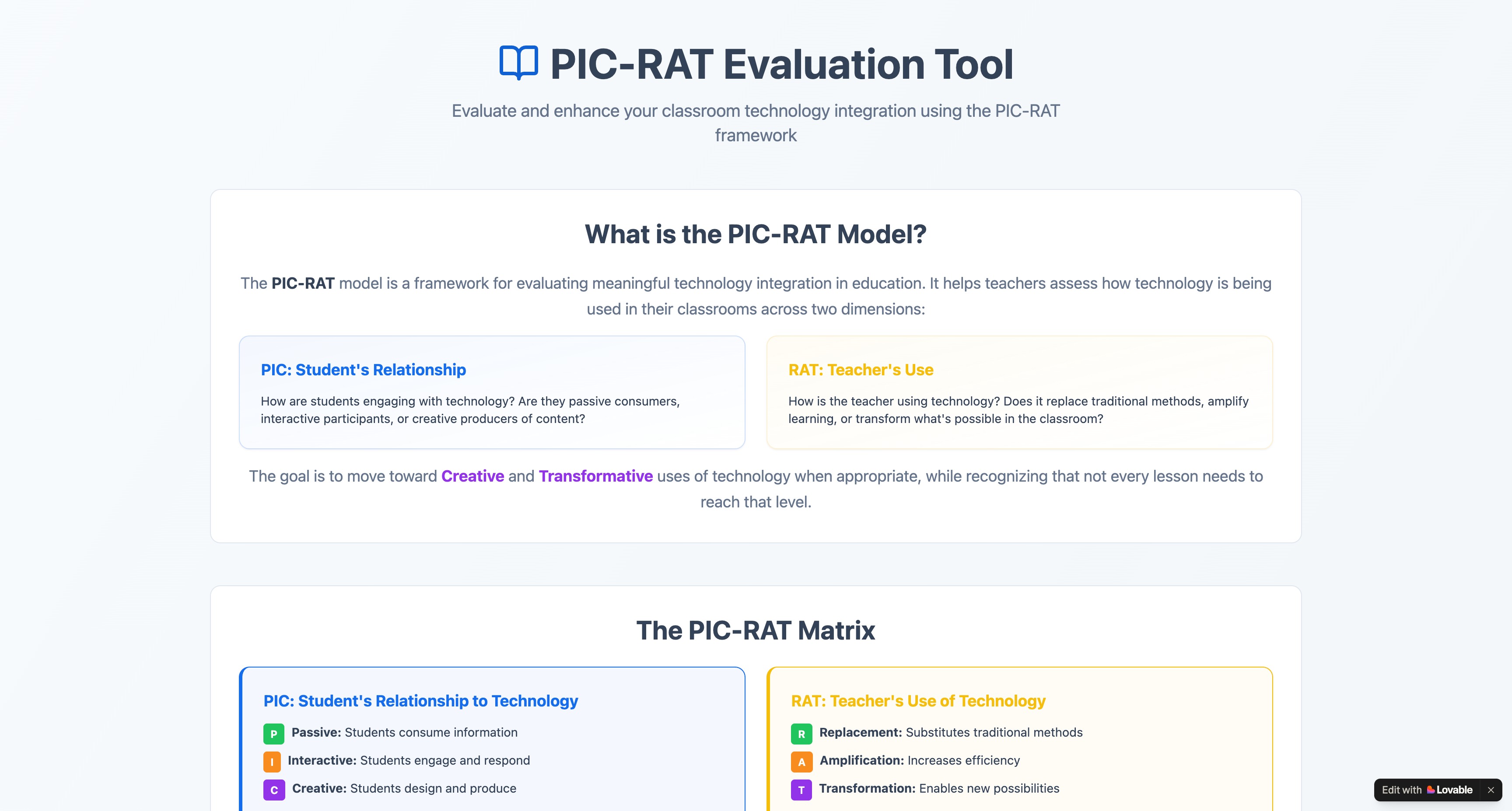 PIC-RAT Evaluation Tool | Made with Lovable