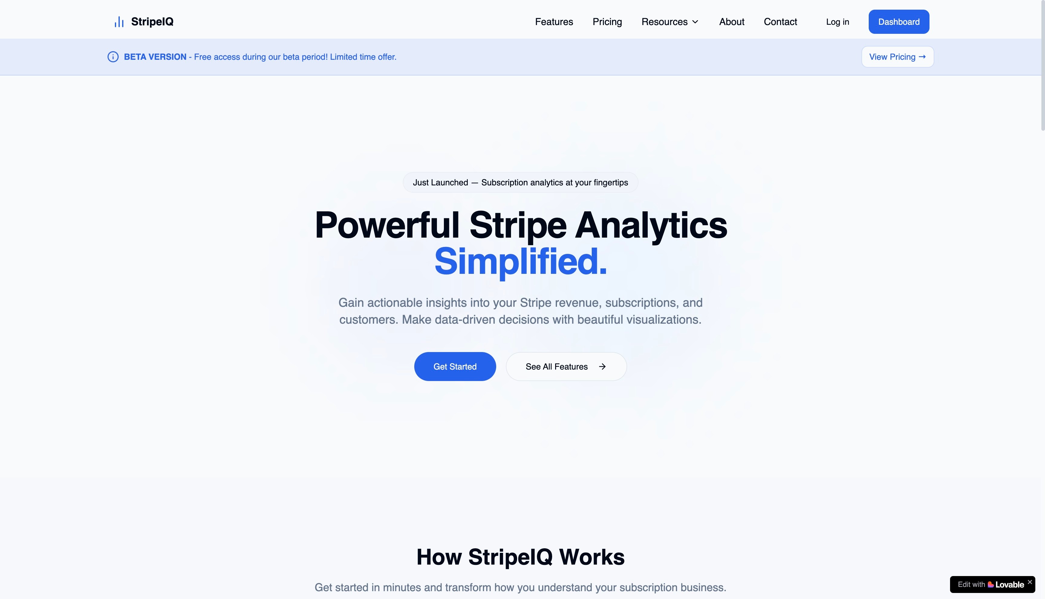 Powerful Stripe Analytics Simplified. | Made with Lovable