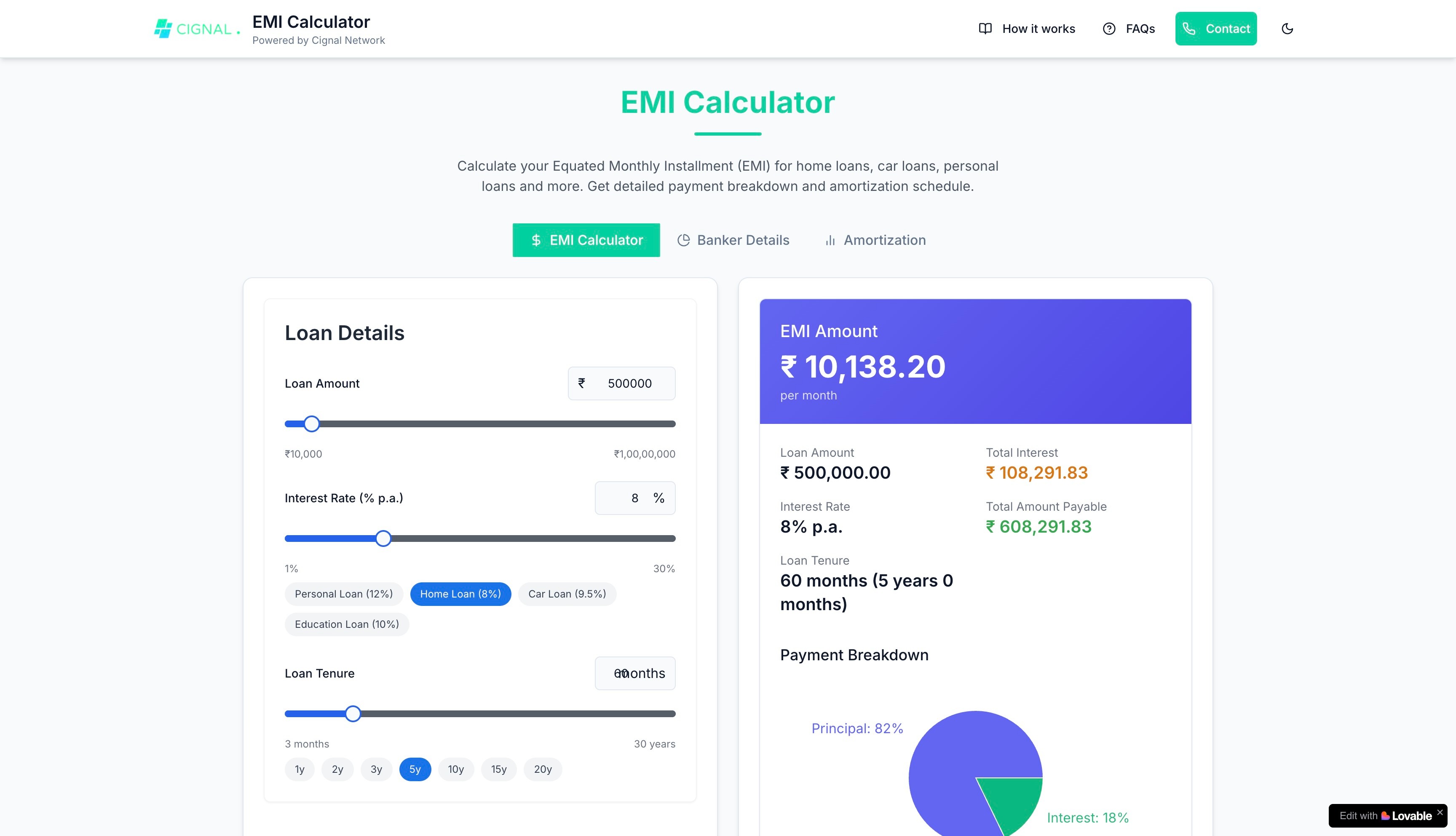 EMI Calculator | Made with Lovable