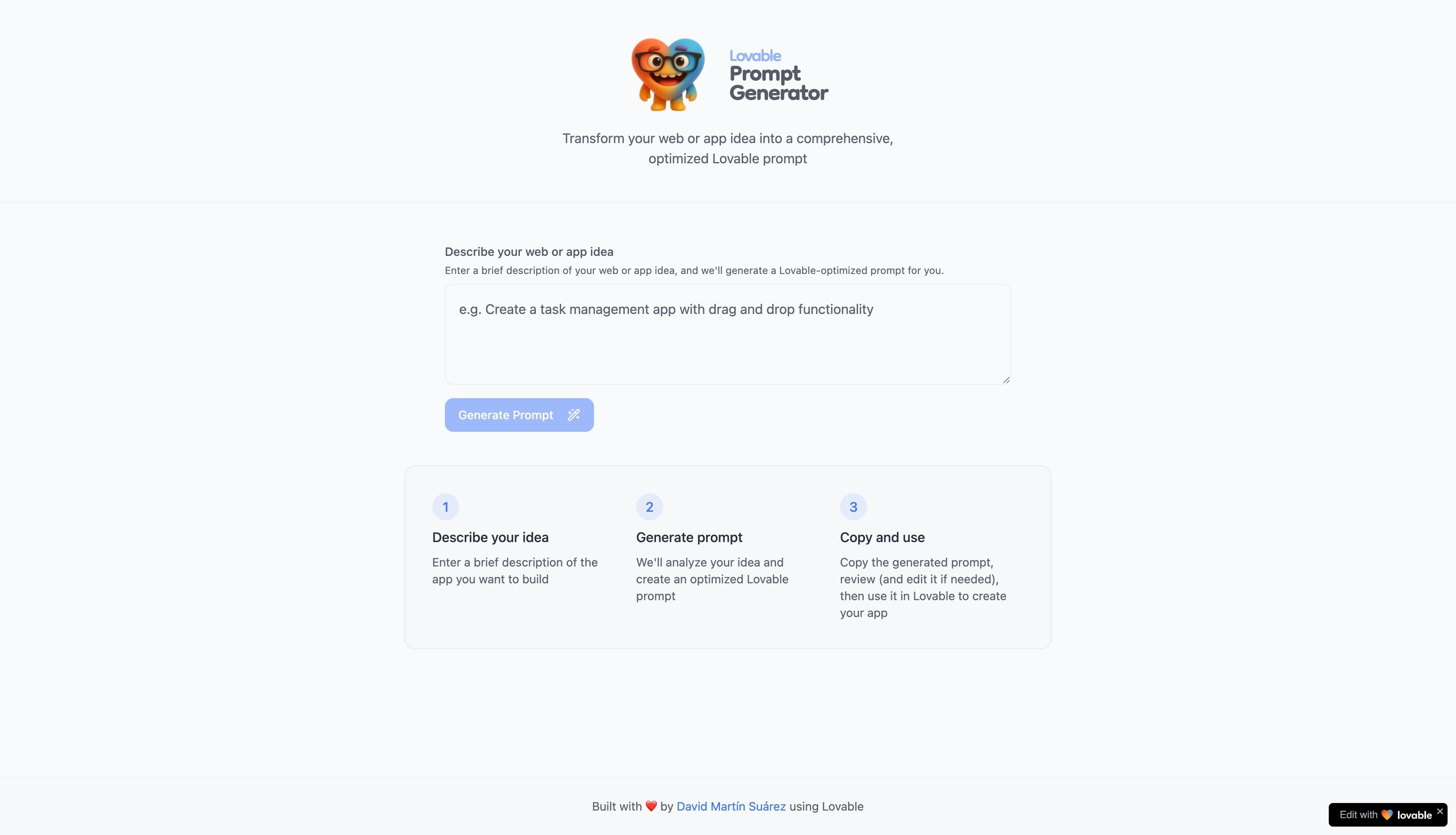 Lovable Prompt Creator | Made with Lovable