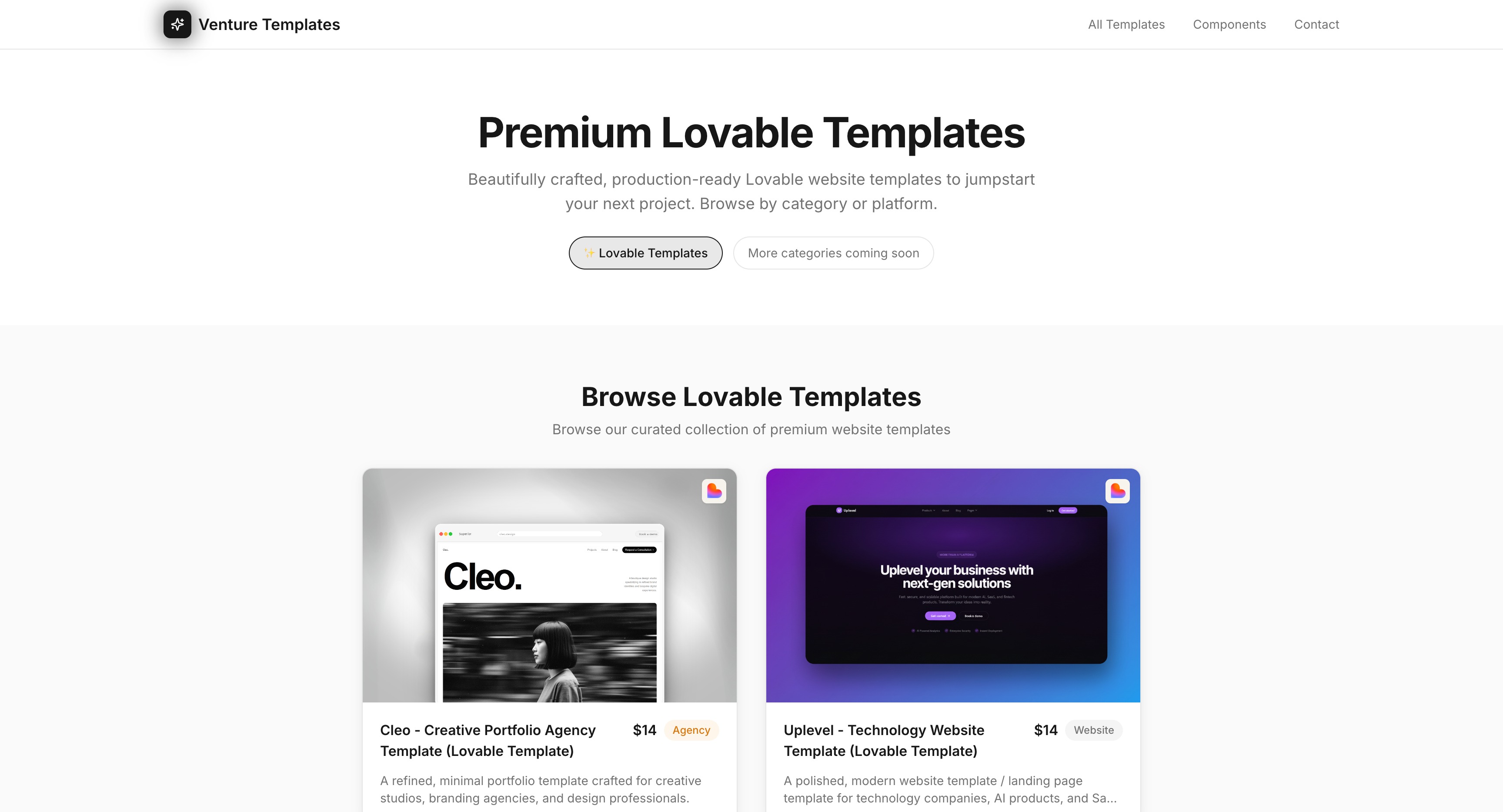 Lovable Templates & UI Components from Venture Templates | Made with ...