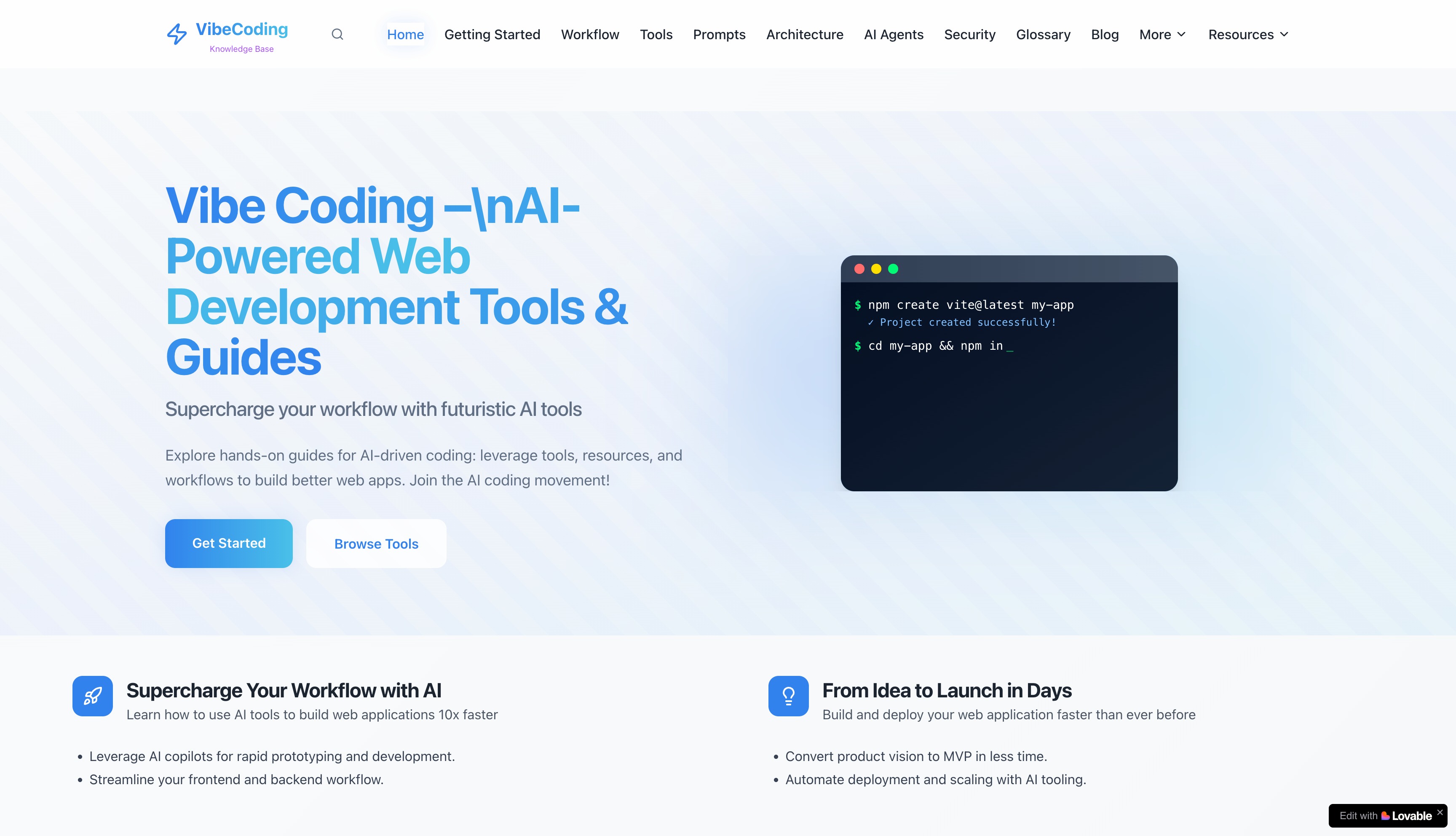 Vibe coding knowledgebase | Made with Lovable